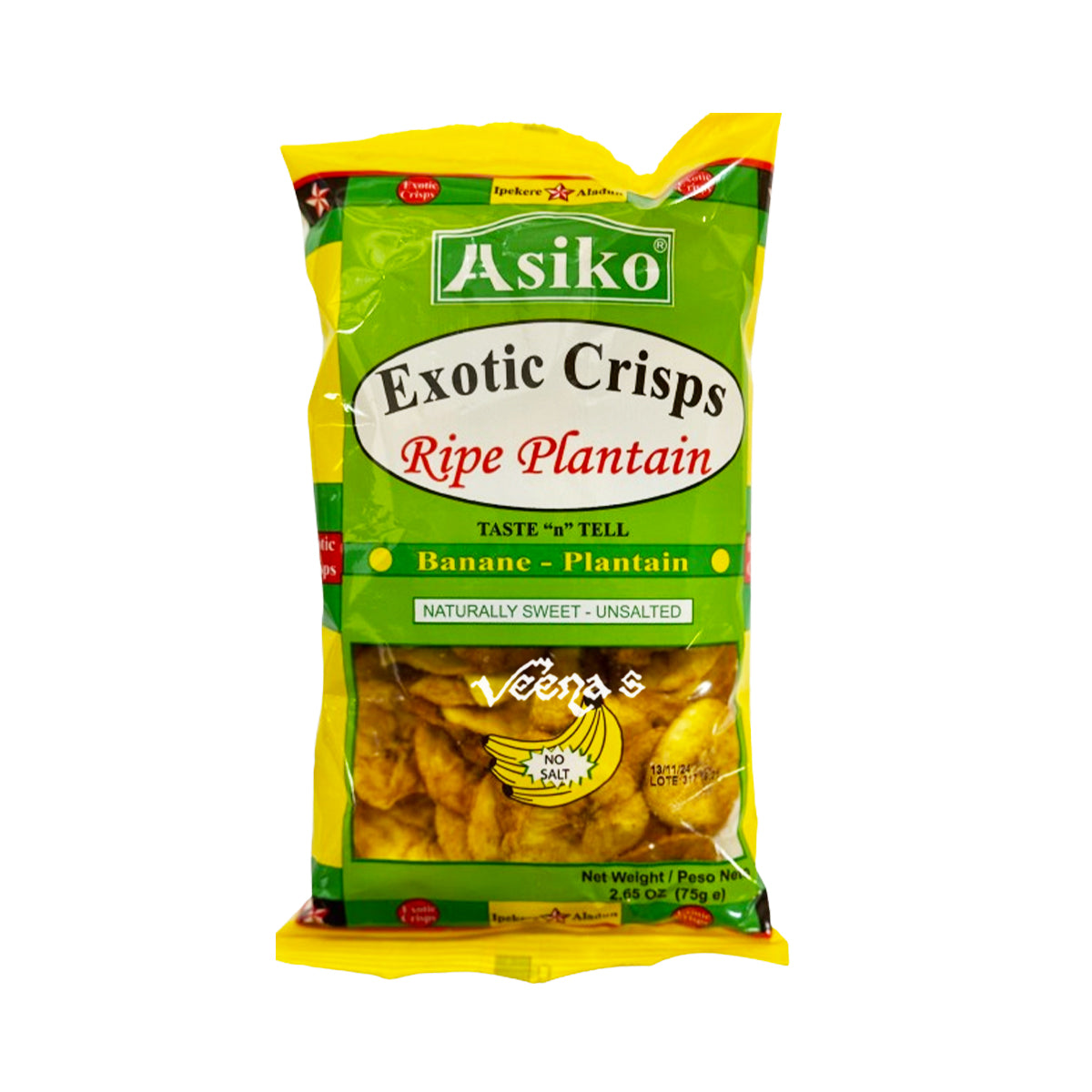 Buy Asiko Exotic Crisps Ripe Plantain 75g Online in UK | Veena’s ...