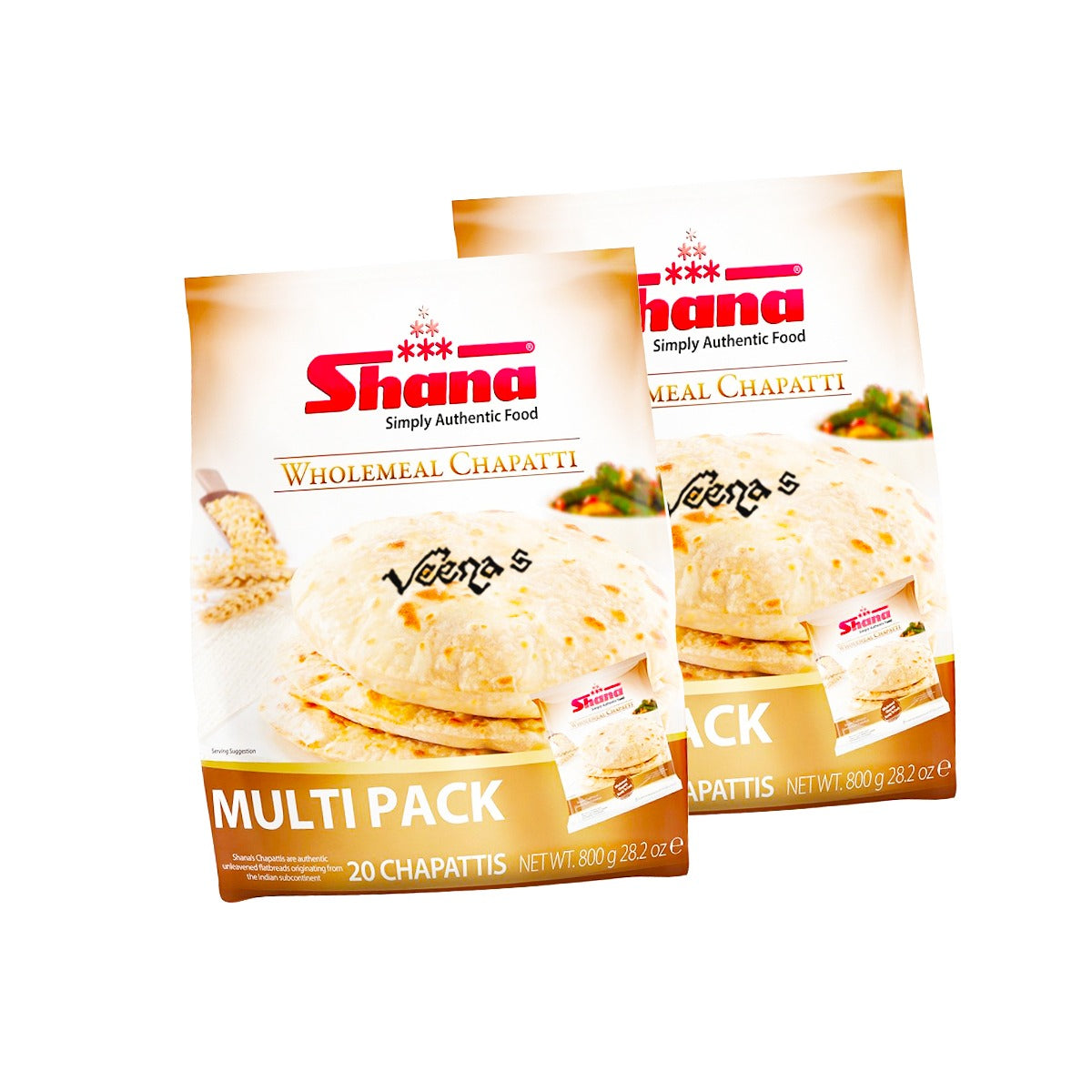 Shana Wholemeal Chapatti 20 Pieces(Pack of 2) 800g – veenas.com
