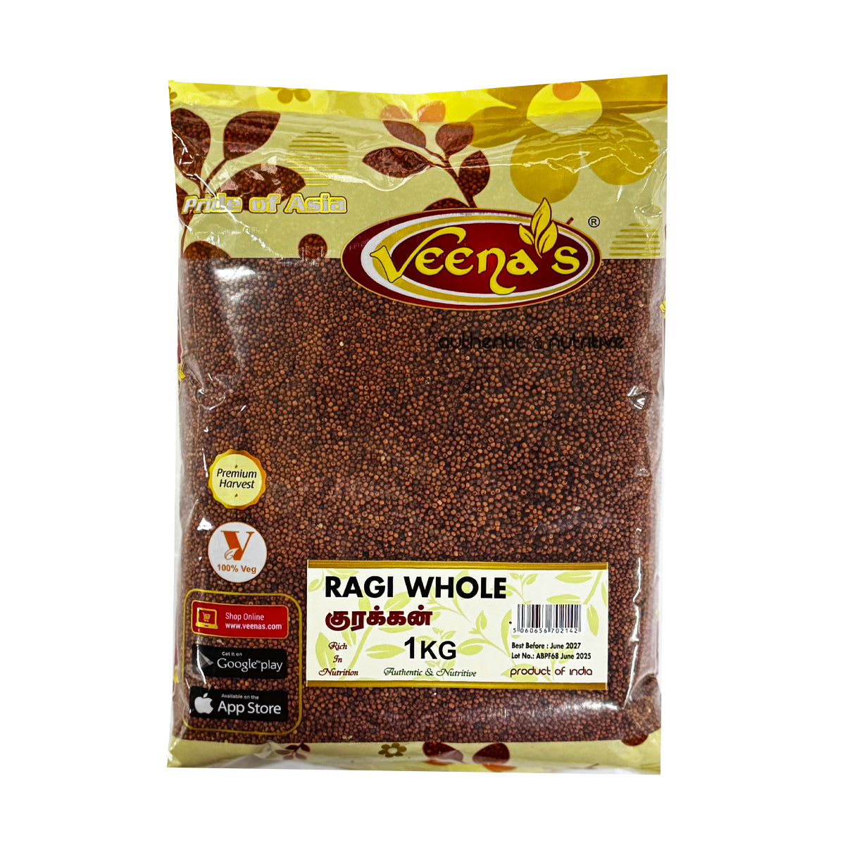 Buy Veena's Ragi Whole 1kg Online in the UK – veenas.com